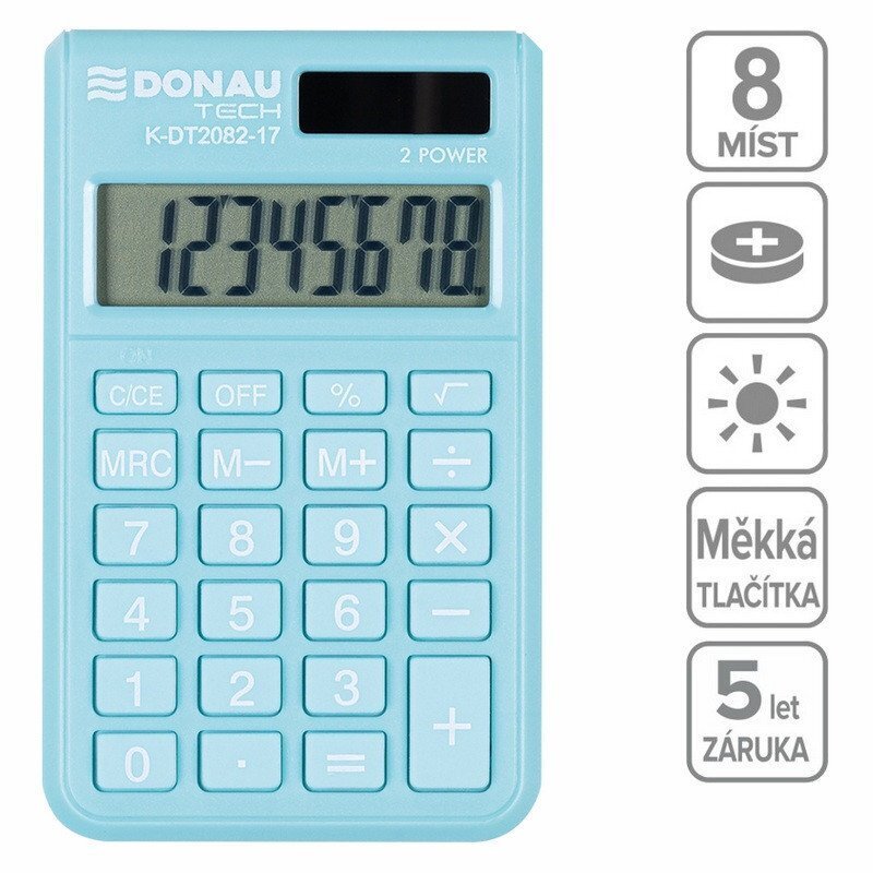 Kapesní kalkulačka DONAU TECH 2082, 8místná, sv. modrá | AMIPA - prodej ...